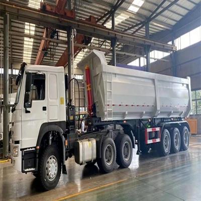 China Manual Landing Leg 4 Axles Tipper Tipping Trailer Dump Box Semi Trailer for Unloading for sale