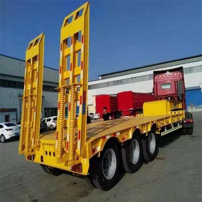 China 13m Lowbed Truck 60 Ton Semi Trailer Transport Lowbed Semi Truck Trailer 3 Axle Gooseneck Flatbed Trailer for sale