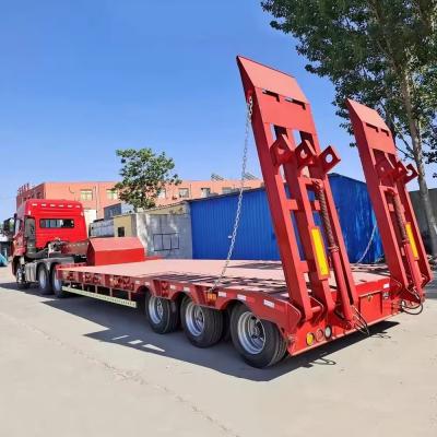 China 13m Lowbed Truck 60 Ton Semi Trailer Transport Lowbed Semi Truck Trailer 3 Axle Gooseneck Flatbed Trailer for sale
