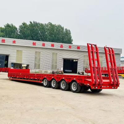 China Customization 3 Axles 80 100ton Capacity Lowboy Semi Trailer for Front Loader Low Bed for sale
