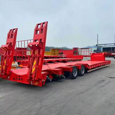 China 50ton Low Bed Flatbed Trailer 3 Axle Flatbed Low Semi-Trailer 1 Year After-sales Service for sale