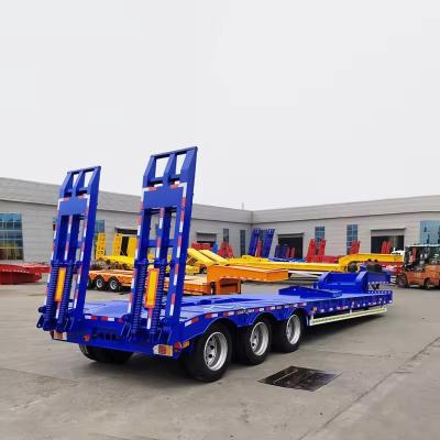 China 3 Axles 40 FT Flatbed 50 Ton Container Low Boy Low Bed Semi Trailer with Flatbed Type for sale