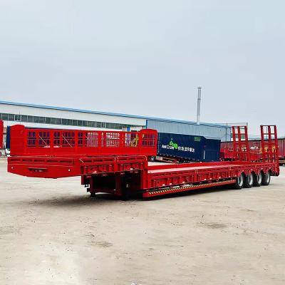 China 10 bandennummer zware 3 assen lowboy aanhangwagen 60 80 100 ton low bed semi truck aanhangwagen Te koop