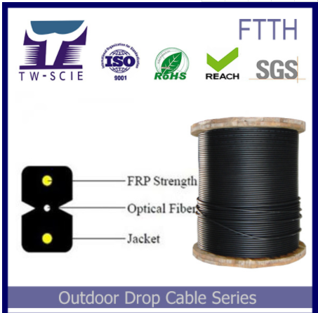 FTTH 2 Core Indoor Shielded Fiber Optic Cable , Fiber Drop Cable Easy To Lay 1