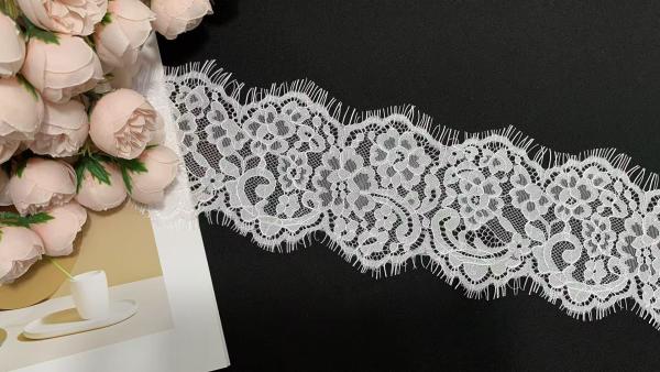 Quality Double sided wavy eyelash lace trim neck lace 11.5cm nylon perfect for adding elegance and unique floral embroidery to nightwear sleeves for sale