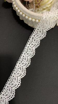 China White Polyester Water-Soluble Embroidery Lace Trim, Floral Scalloped Wide Lace Border for Bridal Dress, Lingerie, DIY Crafts for sale