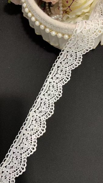Quality White Polyester Water-Soluble Embroidery Lace Trim, Floral Scalloped Wide Lace Border for Bridal Dress, Lingerie, DIY Crafts for sale