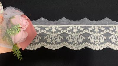 China Exquisite French Wave Pattern Eco-Friendly Voile Lace with Water-Soluble Mesh and Embroidery Stretch Fabric for sale