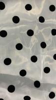 Quality Luxury 100% Polyester Organza Lace Fabric with Black Polka Flocking Dot Print for sale