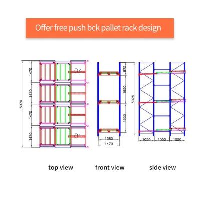 China HHT Push Back Pallet Racking  1-2 Pallet Width  For Industry Storage for sale