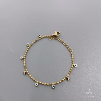 Cina Collana a catena con perline in oro blu Devil's Eye Gioielli in acciaio inossidabile placcato oro 18 carati in vendita