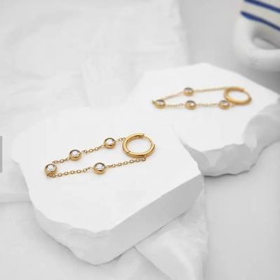 Cina Chain Earrings Set for Women Stainless Steel Ear Pins  Dangle Earrings Butterfly Ball Bar CZ in vendita