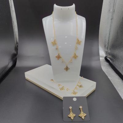 Cina Newest Gold Color Stainless Steel  Earring ,Necklace , Bracelet Sets with stone For Lady , shinning , in vendita