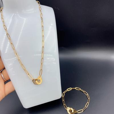 中国 Newest Gold Color Stainless Steel  Earring ,Necklace , Bracelet Sets With Cnc Cz  For Lady 販売のため