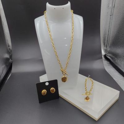 Cina Newest Gold Color Stainless Steel  Earring ,Necklace , Bracelet Sets With Stone For Lady in vendita
