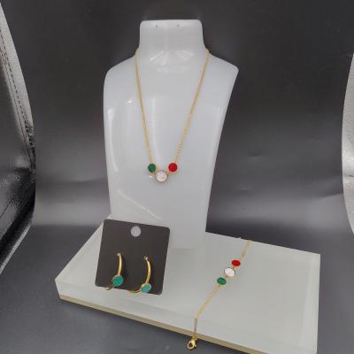 Cina Newest Gold Color Stainless Steel  Earring ,Necklace , Bracelet Sets With Green Shell For Lady in vendita