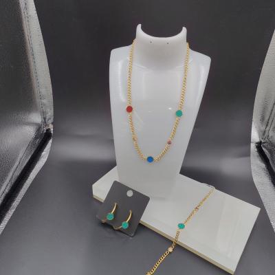 Chine Newest Gold Color Stainless Steel  Earring ,Necklace , Bracelet Sets With Green Shell For Lady à vendre