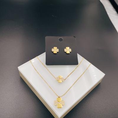 China New Arrival Trendy High Polish Newest Gold Color Stainless Steel  Earring ,Necklace , Bracelet Sets With Zirco  For Lady Te koop