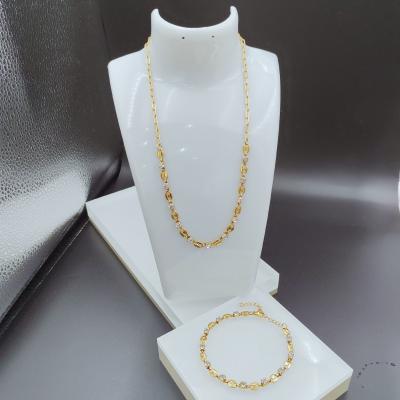 China New Arrival Trendy High Polish Newest Gold Color Stainless Steel  Earring ,Necklace , Bracelet Sets With Zirco  For Lady Te koop