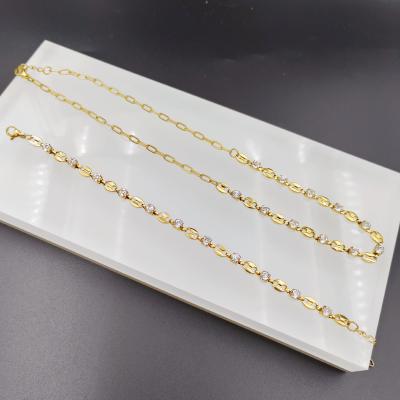 China New Arrival Trendy High Polish Newest Gold Color Stainless Steel  Earring ,Necklace , Bracelet Sets With Zirco  For Lady Te koop