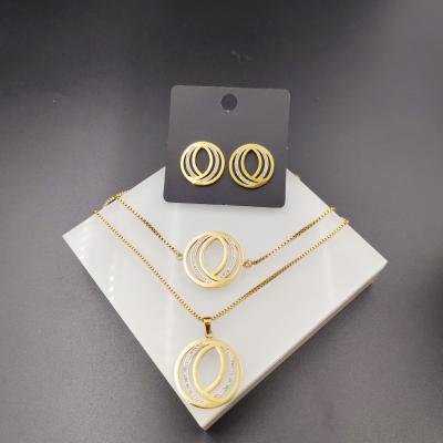 Cina New Arrival Trendy Lines  Newest Gold Color Stainless Steel  Earring ,Necklace , Bracelet Sets  For Lady in vendita