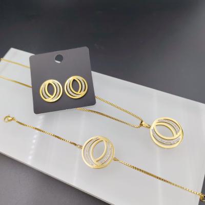 Cina New Arrival Trendy Lines  Newest Gold Color Stainless Steel  Earring ,Necklace , Bracelet Sets  For Lady in vendita