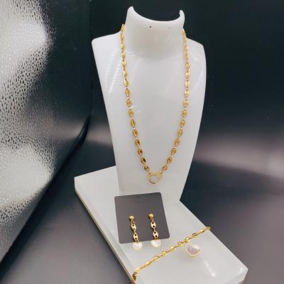 Cina New Arrival Trendy Lines  Newest Gold Color Stainless Steel  Earring ,Necklace , Bracelet Sets  For Lady in vendita
