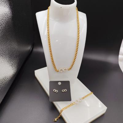 Cina New Arrival Trendy Lines  Newest Gold Color Stainless Steel  Earring ,Necklace , Bracelet Sets  For Lady in vendita