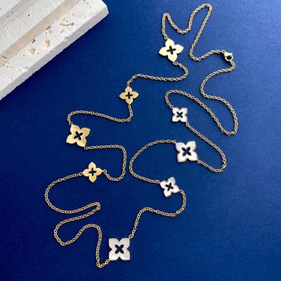 China 90cm klavertje vier ketting vrouwen meisjes roestvrij staal lange ketting Te koop