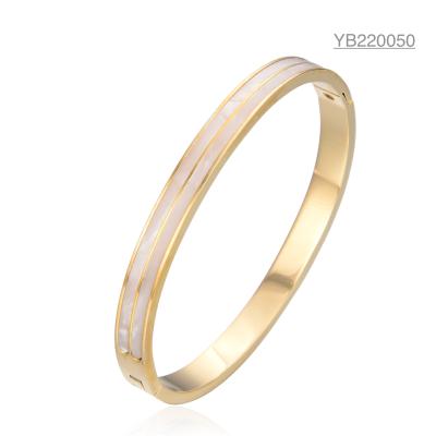 China White Shell Embellished Premium Quality Bangles Stainless Steel Gold Snap Bracelets for sale
