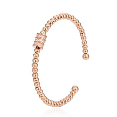 China Ladies Luxury Brand Open Cuff Bangle Cylinder Rhinestone 14k Gold Bead Bracelet for sale