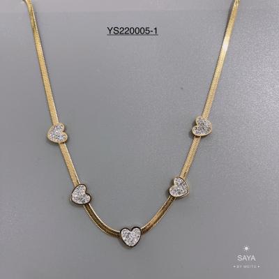 中国 ステンレススネークボーンチェーンネックレスK18ゴールドメッキハートラインストーンネックレス 販売のため