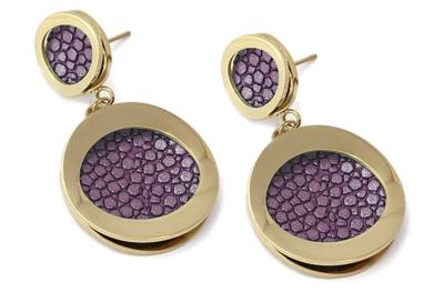 Cina Orecchini in oro vintage in acciaio inossidabile Orecchini a goccia rotondi viola verde retrò anni '90 in vendita