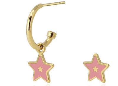 Cina Simpatici orecchini a cerchio con stella rosa a forma di bambino Orecchini in acciaio inossidabile in oro 18 carati in vendita