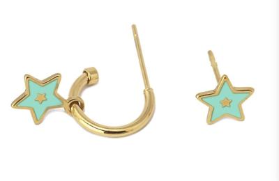 Cina Simpatici orecchini a cerchio con stella rosa a forma di bambino Orecchini in acciaio inossidabile in oro 18 carati in vendita