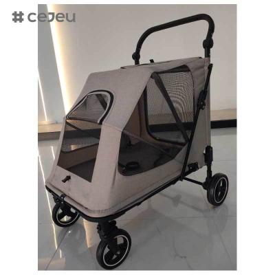 China CJ-HQ-12 Large Dog Stroller (50kg) Foldable Frame Adjustable Handles Breathable Mesh Panels Four-Wheel Design Hanging for sale