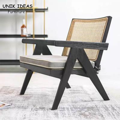 China Black Solid Wood Rattan Back Armchair Living Room Balcony Lounge Chair for sale