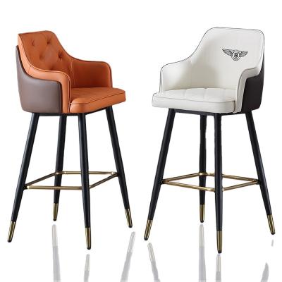 China Metal Arm Orange Synthetic Leather Stool Cheap Commercial Modern Tall Bar Chair for sale