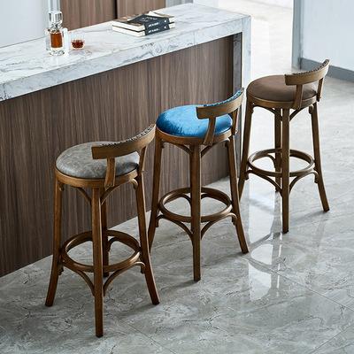 China Bar Chair Nordic Rustic Classic High Kitchen Counter Stool Modern Wooden Fabric Leather PU Bar Chair for sale