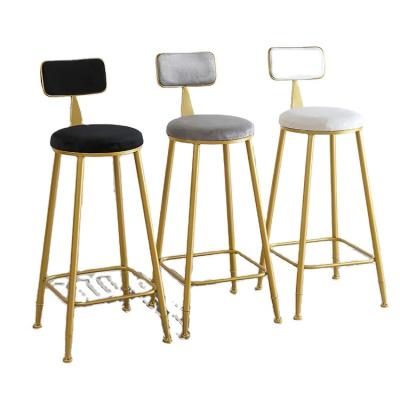 China Hot Sale Nordic Tall Cheap Counter Furniture Gold Metal Velvet Back Luxury Kitchen Modern High Stool Bar Chairs for Bar Table for sale