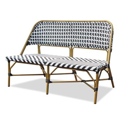 China Outdoor Garden Patio French Bistro Cafe Aluminum 2 Seater Rattan Bench Chair for sale
