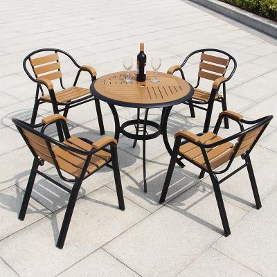 China Modern Minimalist WPC Outdoor Table and Chair Leisure Furniture Courtyard Balcony Armrest Aluminum Chair for sale