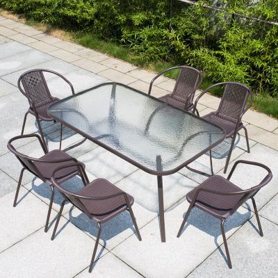 China Patio Rattan Chairs Outdoor Rectangular Table Garden Dining Table and Chair Set for sale