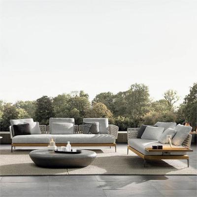 China Modern Outdoor Hotel Woven Rope Lounge Sofa Patio Garden Balcony Plastic Rattan 3 Seater Sofa Sectional Furniture Set for sale