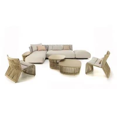 China Outdoor Rope Woven Sectional Patio Furniture L-Shaped Conversation Sofa Set Chaise Lounge Right for sale