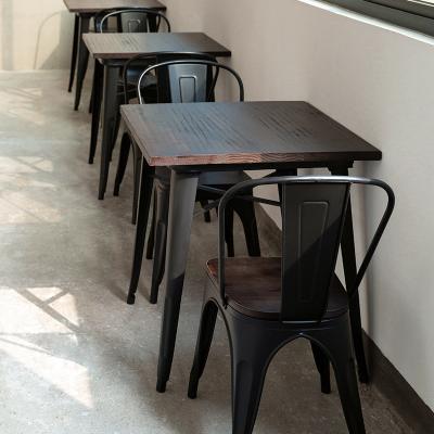 China Restaurant Furniture Fast Food Coffee Loft Iron Wooden Dining Table for Restaurant Furniture Sets for sale
