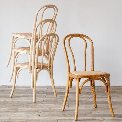 China Strong Solid Wood Dining Chairs Stackable Bentwood Chairs for Restaurant Rattan Coffee Chairs Retro for sale