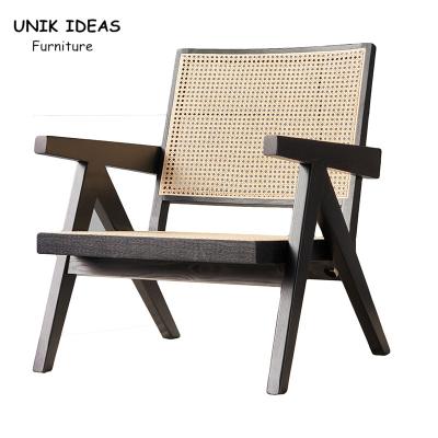 China Nordic Modern Indoor Hotel Living Room Chair Wood Rattan With Armrest Leisure Sofa Lounge Chair for sale