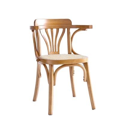 China Modern Dining Chair Nature Rattan Coffee Chair Solid Wood Armrest Chairs for sale
