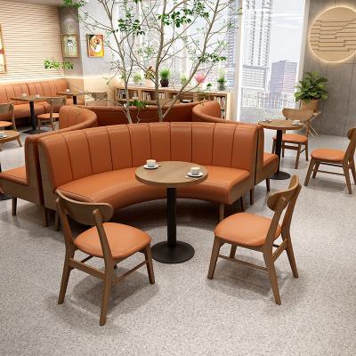China Foshan Factory Restaurant Table and Chairs Commercial Coffee Table With Chair Solid Wood Booth Sofa Seating for Restaurant for sale